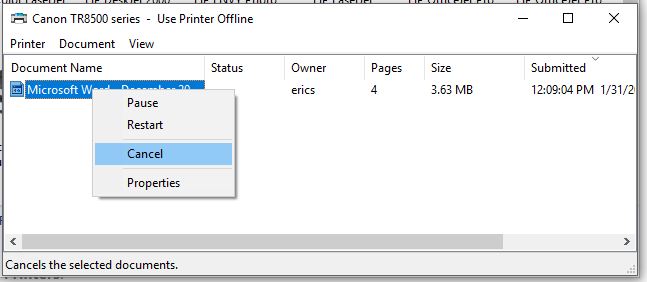 How do I cancel a print job?