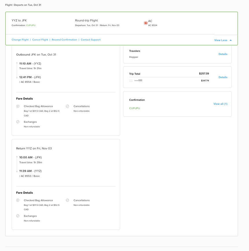 How do I view the fare details for my flight?