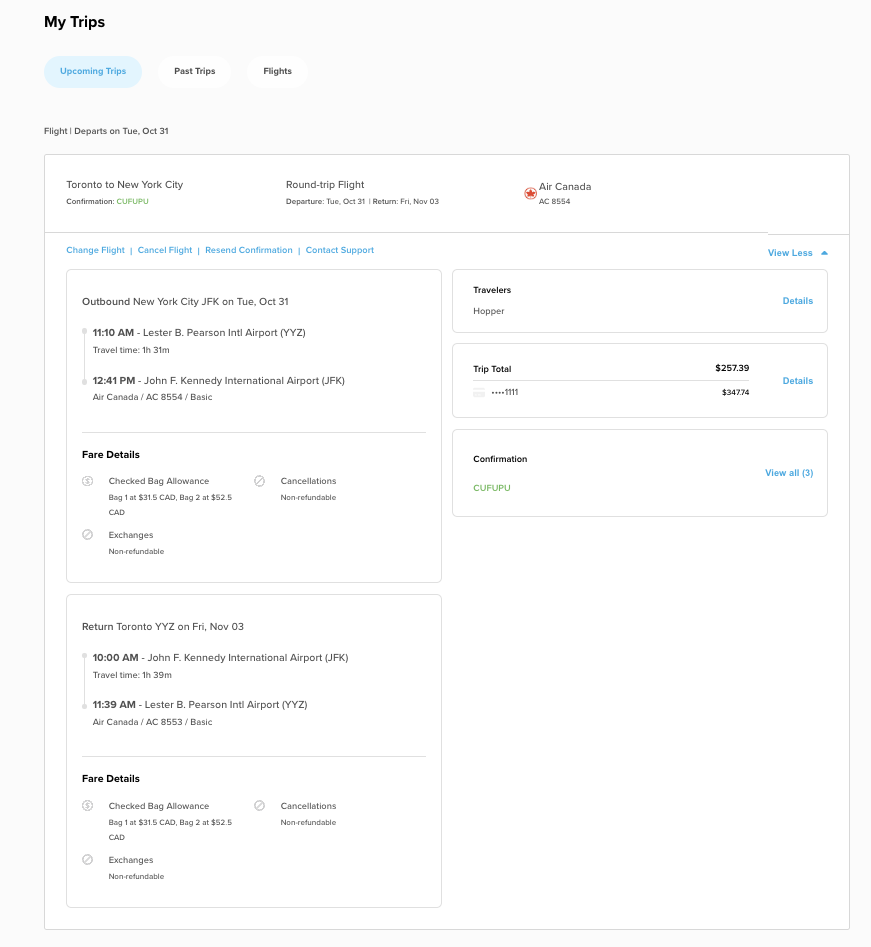 How do I view the fare details for my flight?